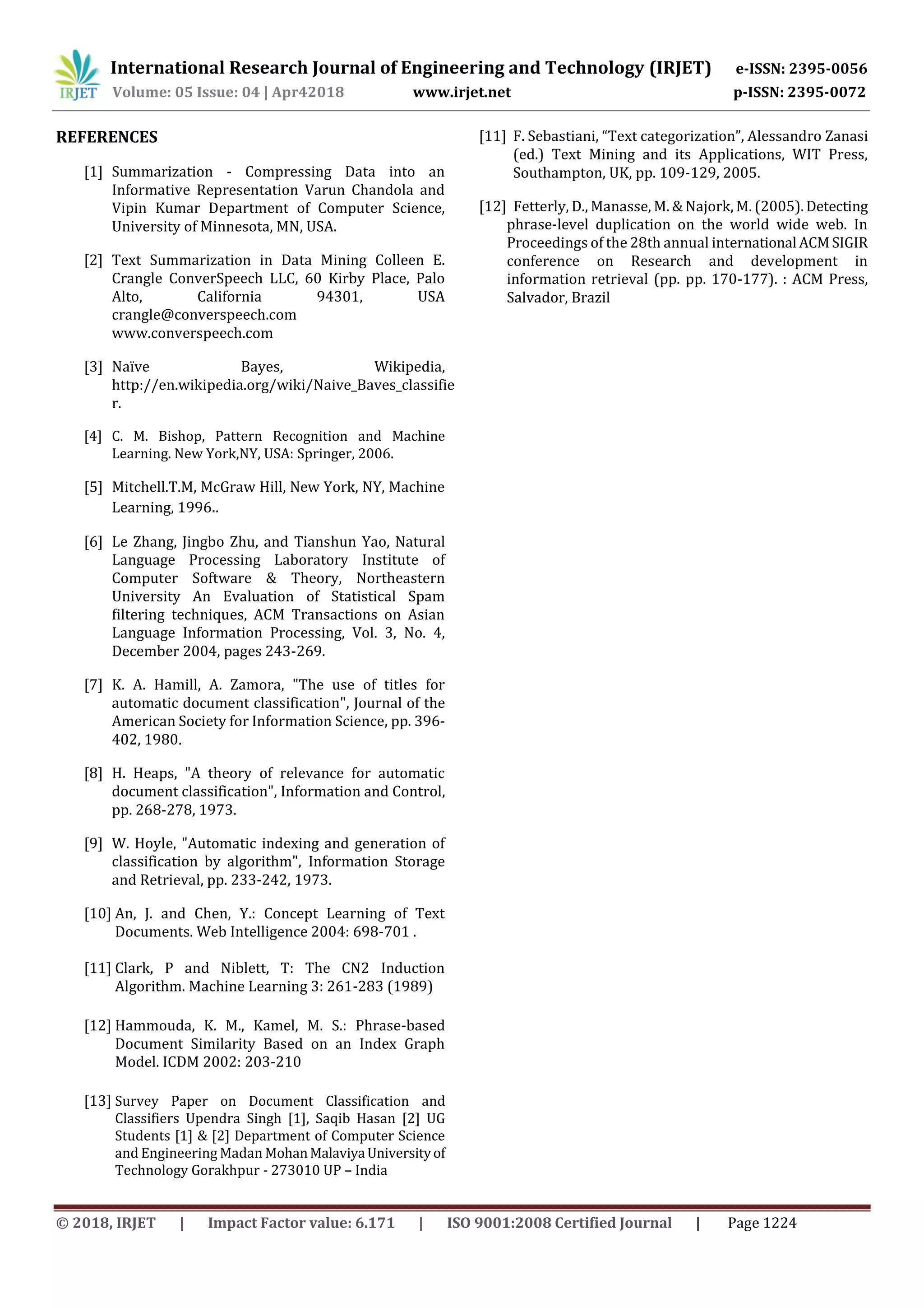 IRJET- Post Summarization and Text Classification in Social Networking ...