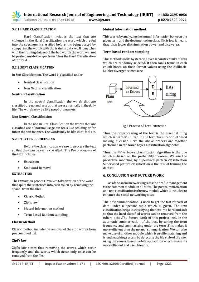 Irjet Post Summarization And Text Classification In Social Networking