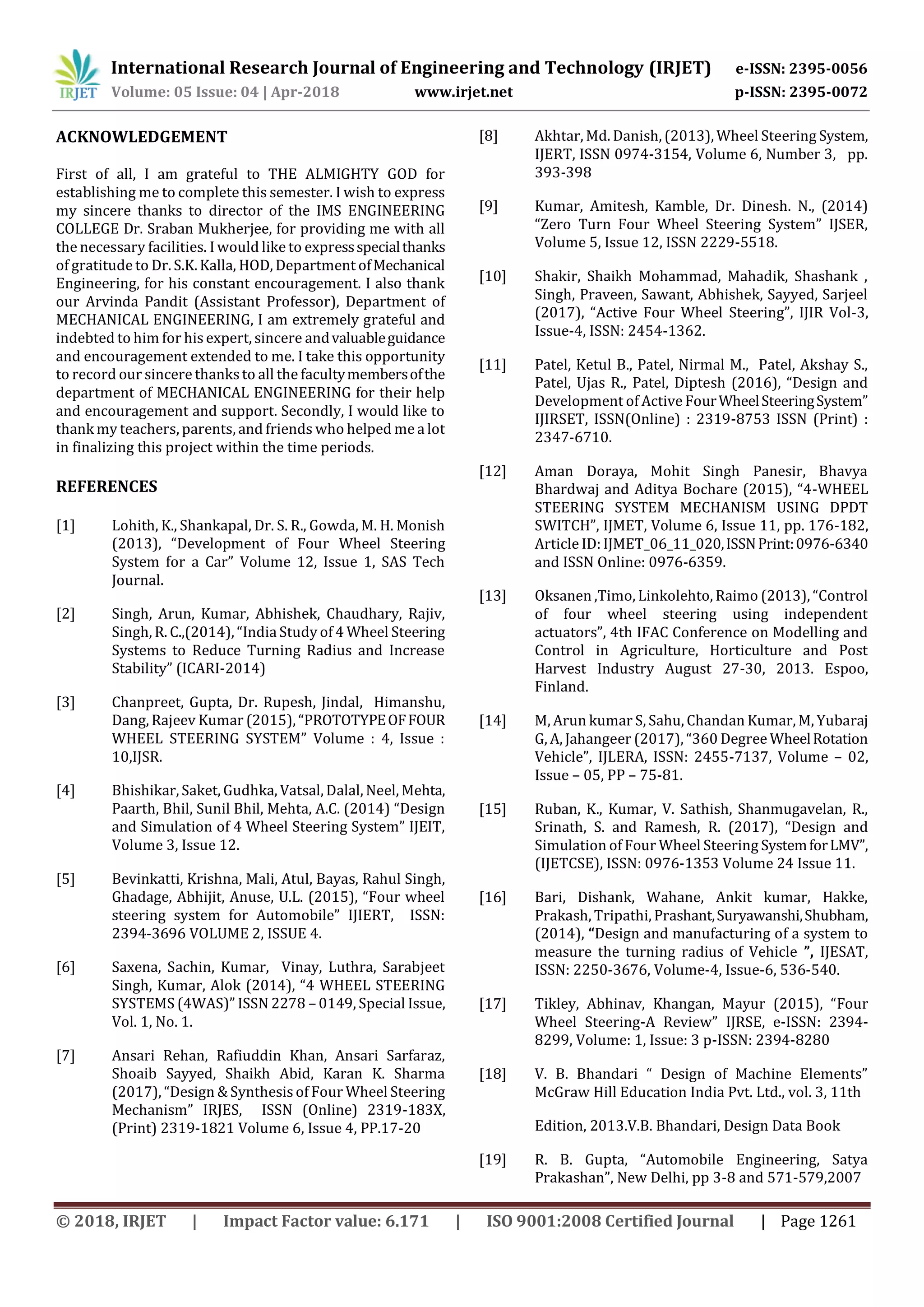 IRJET- Four Wheel Steering System | PDF