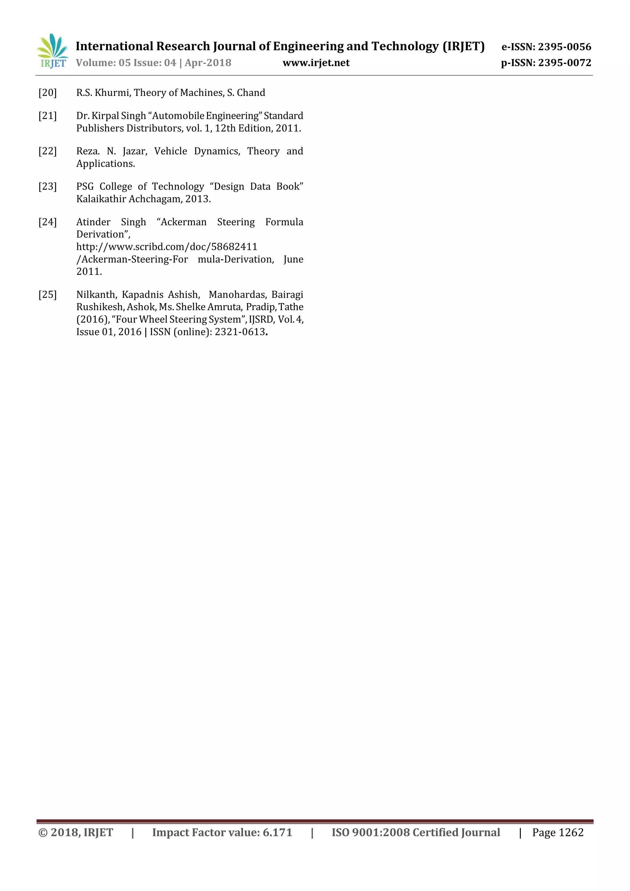 IRJET- Four Wheel Steering System | PDF