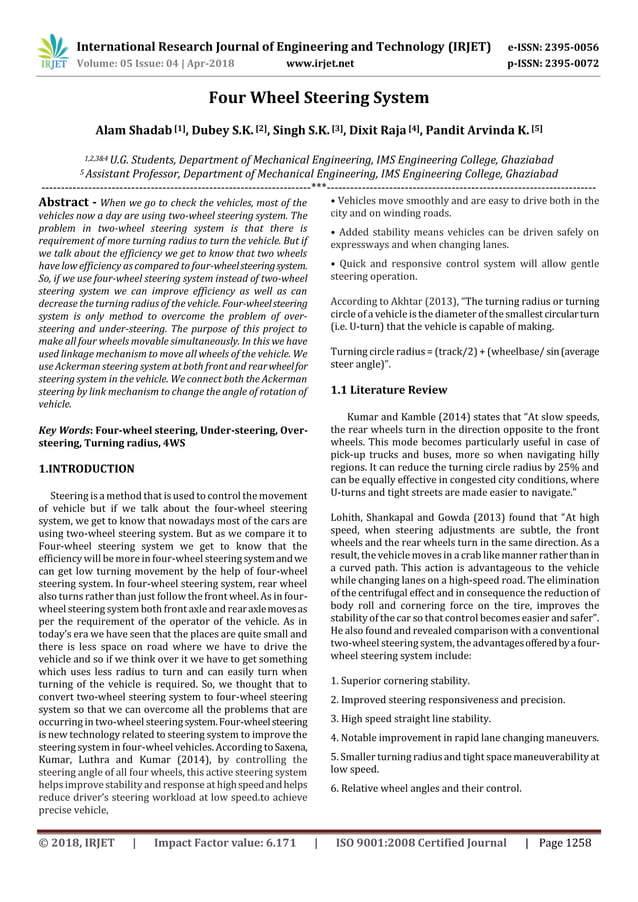 IRJET- Four Wheel Steering System | PDF