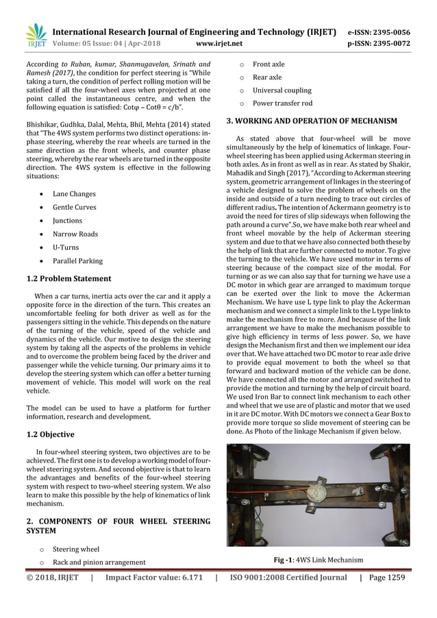 IRJET- Four Wheel Steering System | PDF