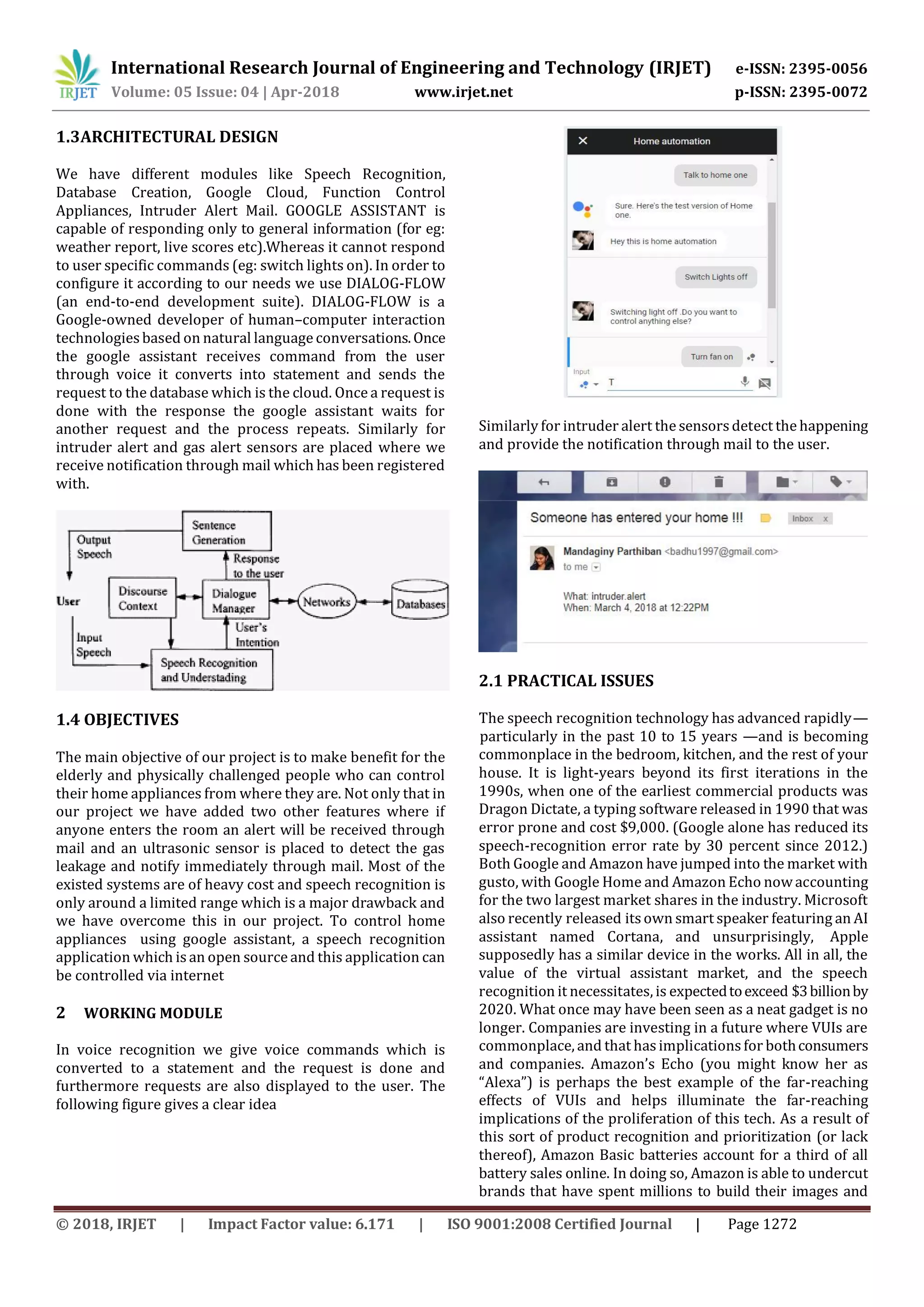 IRJET- Smart Home Automated Control and Automatic Doorbell Alert using Android (Google Assistnat ...