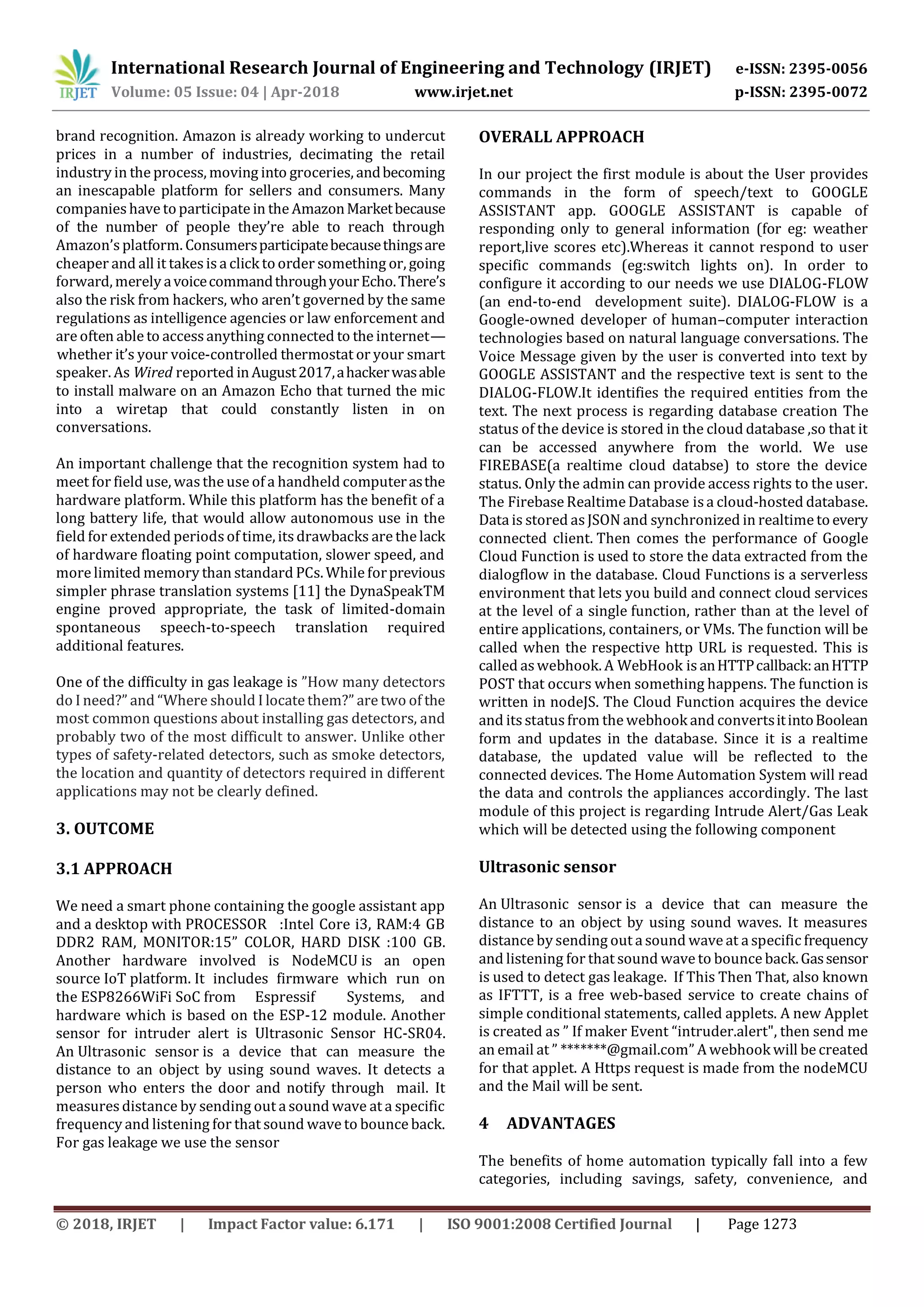 IRJET- Smart Home Automated Control and Automatic Doorbell Alert using Android (Google Assistnat ...