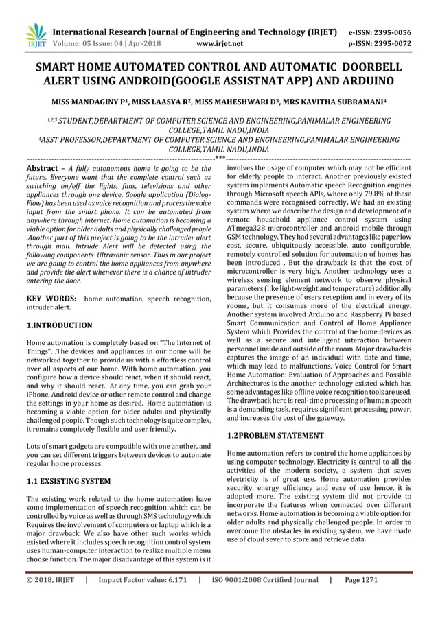 IRJET- Smart Home Automated Control and Automatic Doorbell Alert using ...