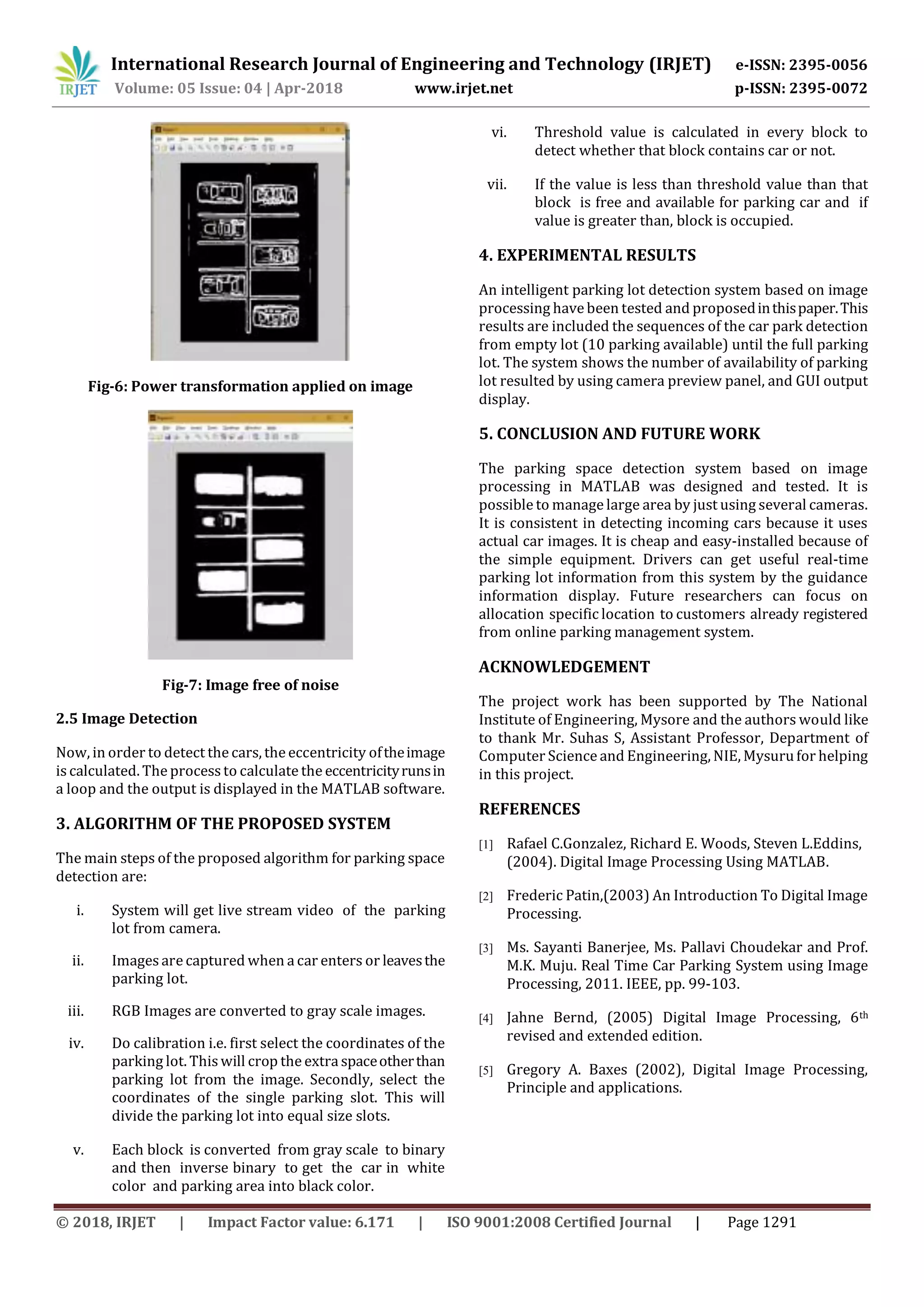 IRJET- Parking Space Detection using Image Processing in MATLAB | PDF