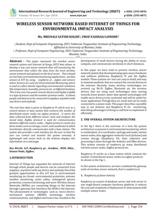 IRJET- Wireless Sensor Network Based Internet of things for Environmental Impact Analysis | PDF