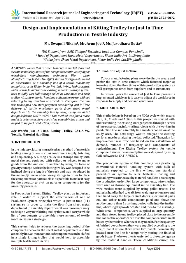IRJET- Design and Implementation of Kitting Trolley for Just in Time ...