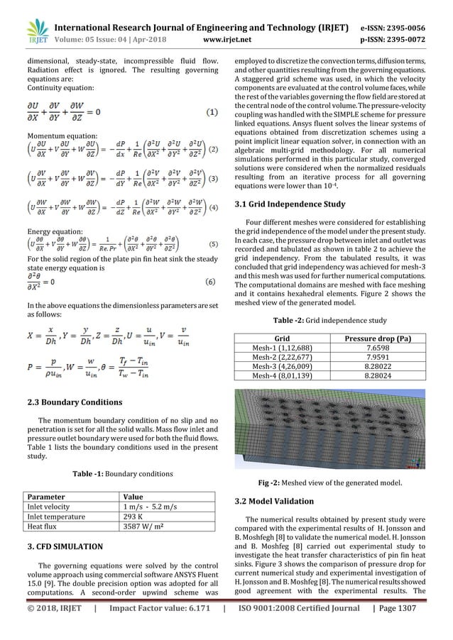 IRJET- Enhancement of Heat Transfer Effectiveness of Plate-Pin Fin Heat ...