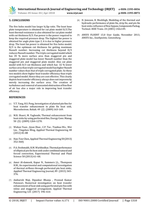 IRJET- Enhancement of Heat Transfer Effectiveness of Plate-Pin Fin Heat ...