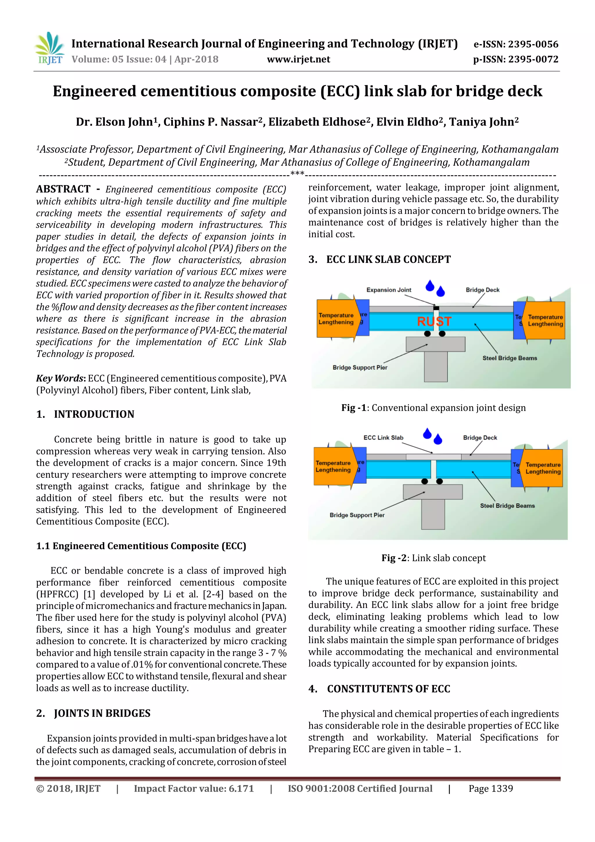 IRJET- Engineered Cementitious Composite (ECC) Link Slab for Bridge ...