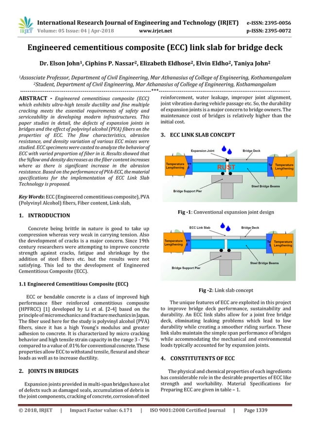 IRJET- Engineered Cementitious Composite (ECC) Link Slab for Bridge ...