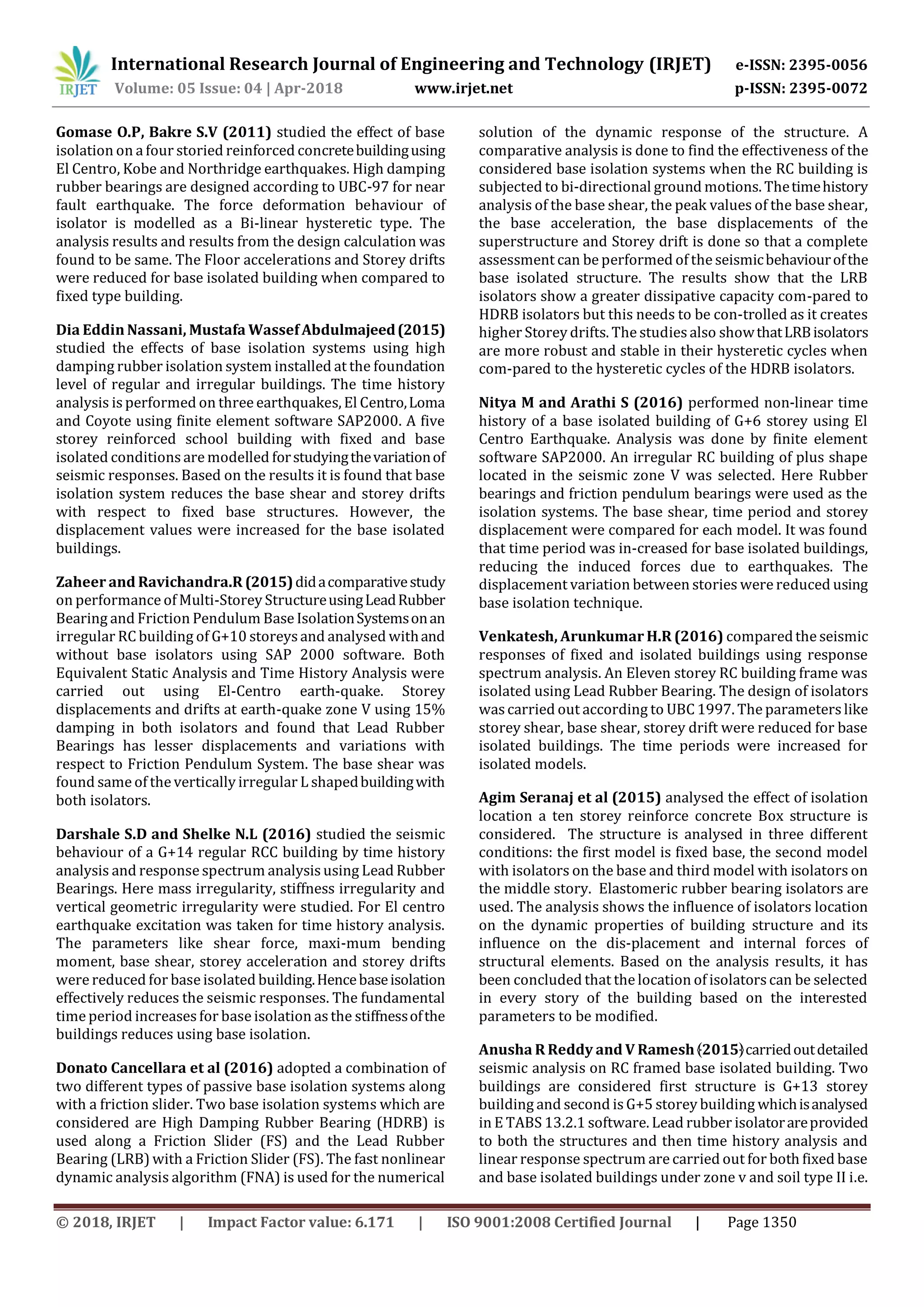 IRJET- The State of the Art on Seismic Isolation of Shear Wall ...