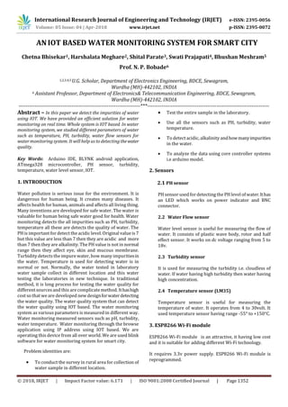 IRJET- An Iot Based Water Monitoring System for Smart City | PDF