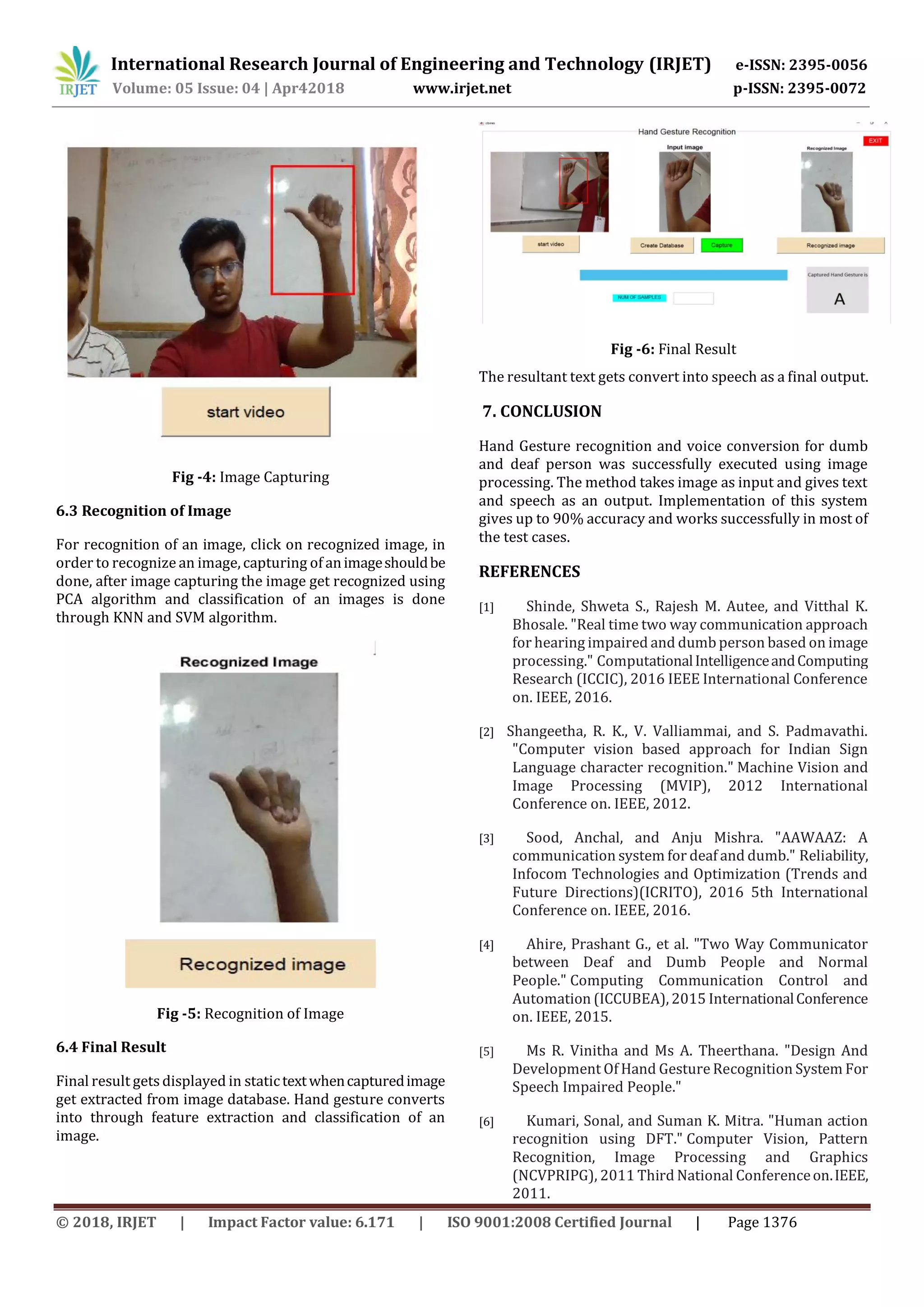IRJET- Hand Gesture Recognition and Voice Conversion for Deaf and Dumb ...