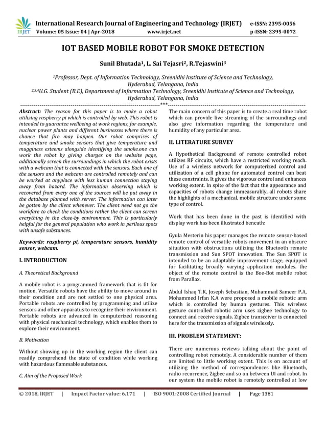 IRJET- Iot Based Mobile Robot for Smoke Detection | PDF | Web Development | Internet