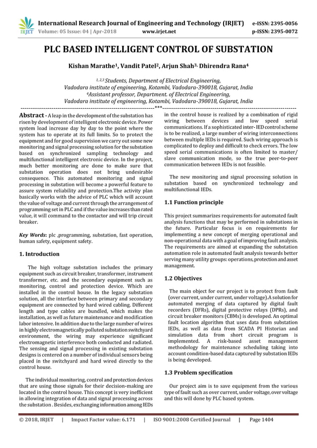 IRJET- PLC Based Intelligent Control of Substation | PDF