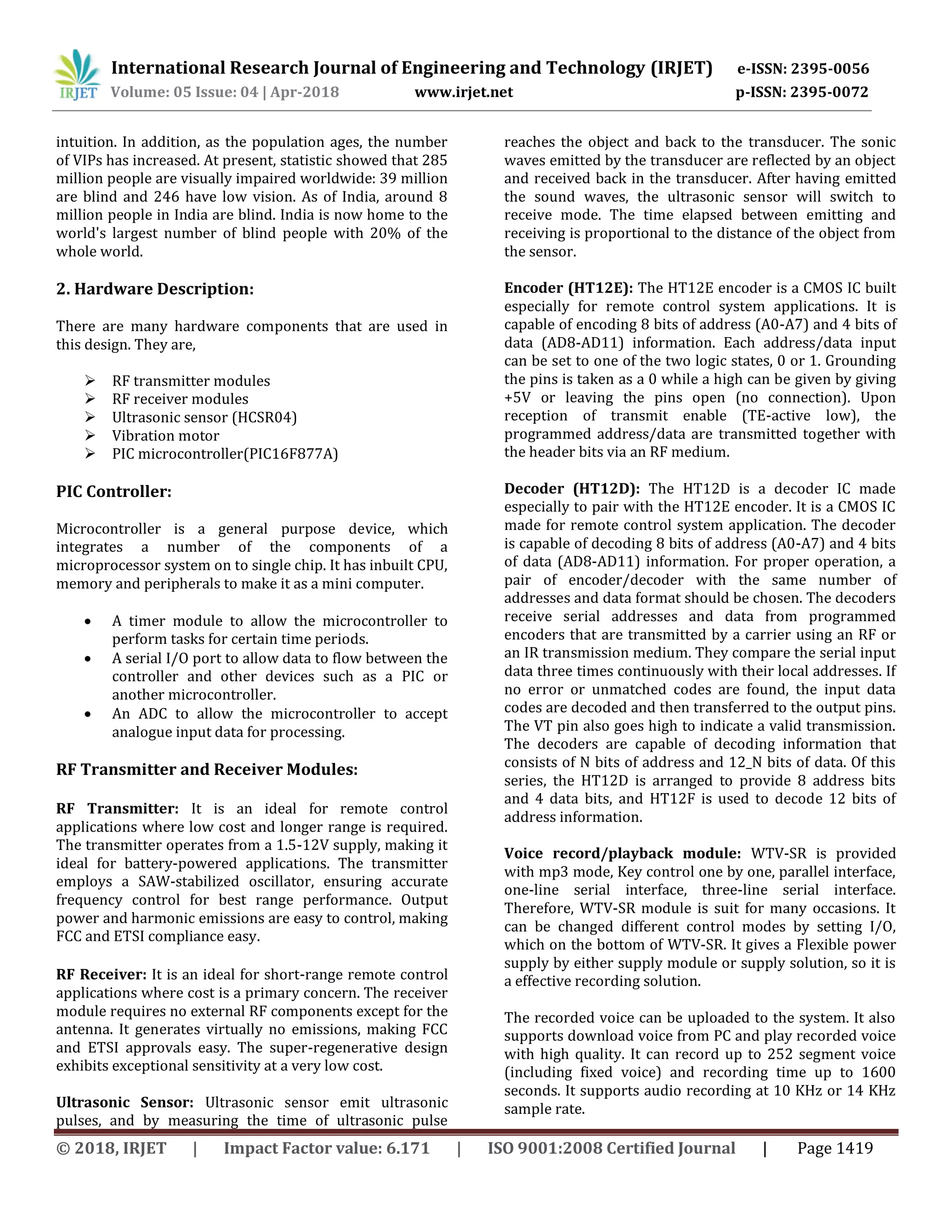 IRJET- Bus Identification and Obstacle Detection for Blind using RF ...