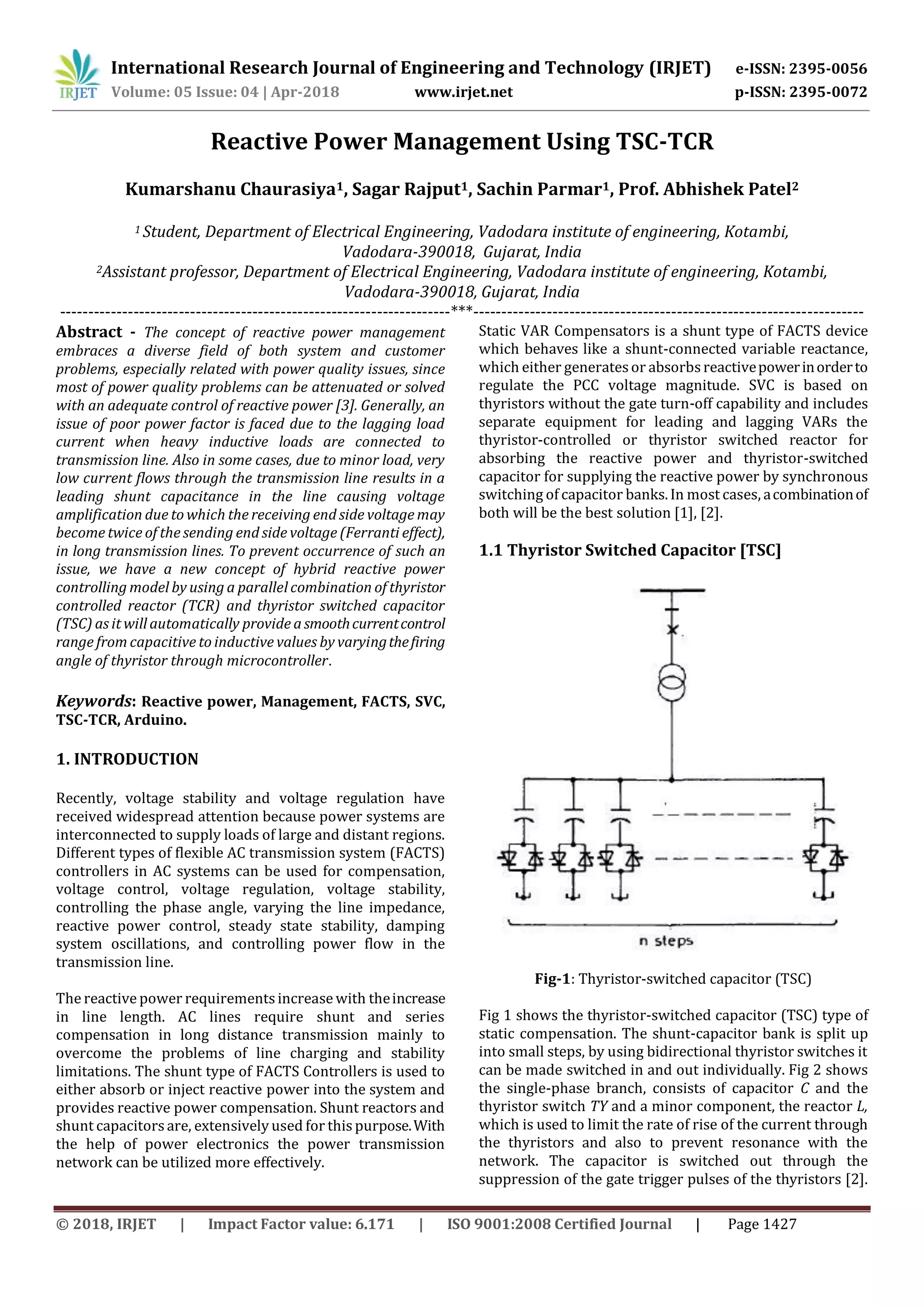 IRJET- Reactive Power Management using TSC-TCR | PDF