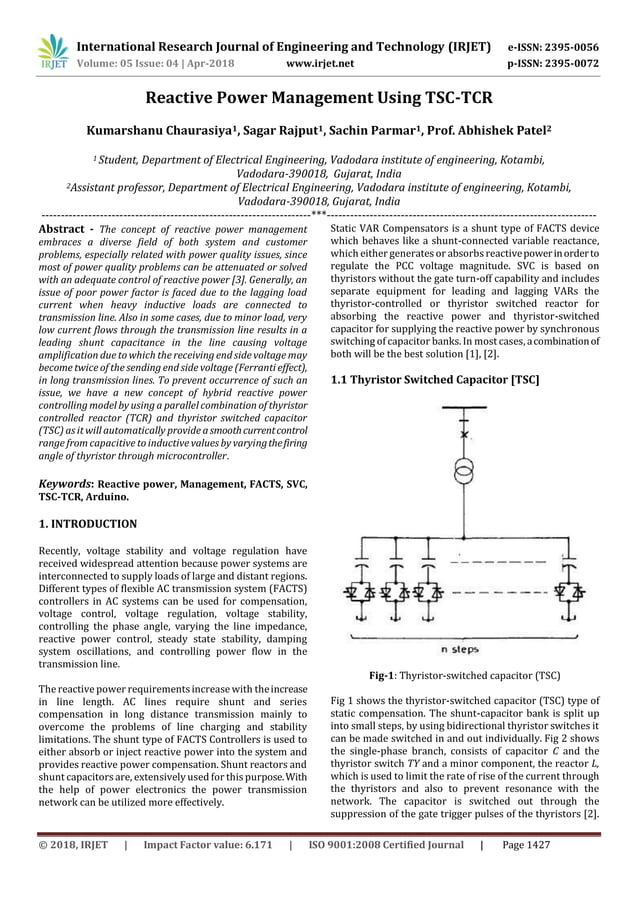 IRJET- Reactive Power Management using TSC-TCR | PDF
