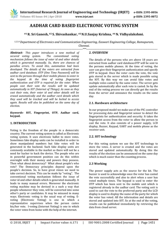IRJET- Aadhar Card Based Electronic Voting System | PDF