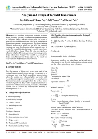 IRJET- Analysis and Design of Toroidal Transformer | PDF | Physics | Science