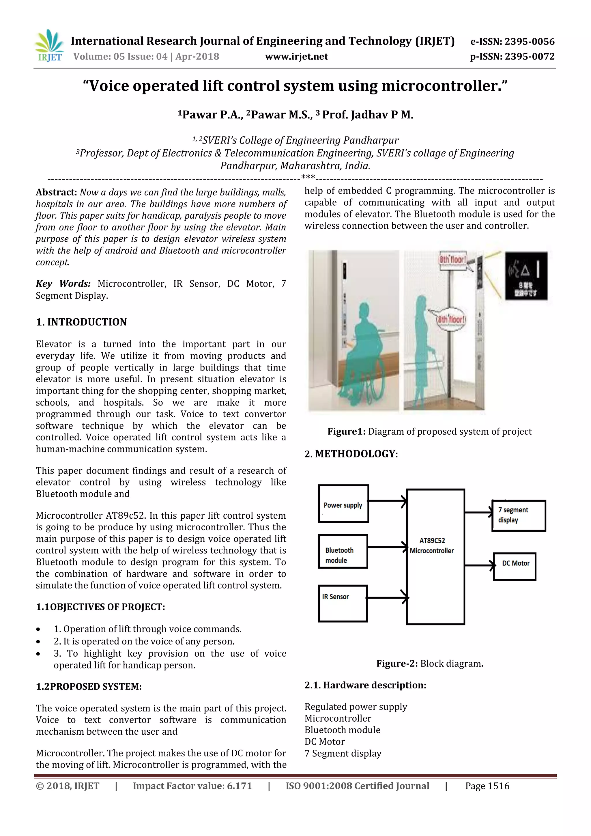 IRJET- Voice Operated Lift Control System using Microcontroller | PDF