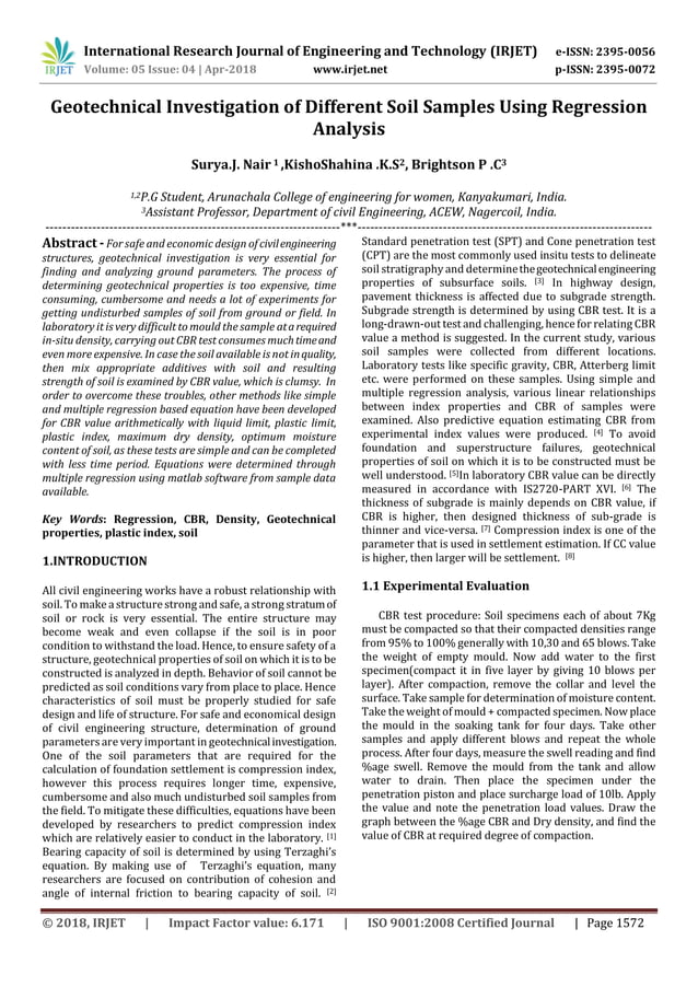 IRJET- Geotechnical Investigation of Different Soil Samples using Regression Analysis | PDF