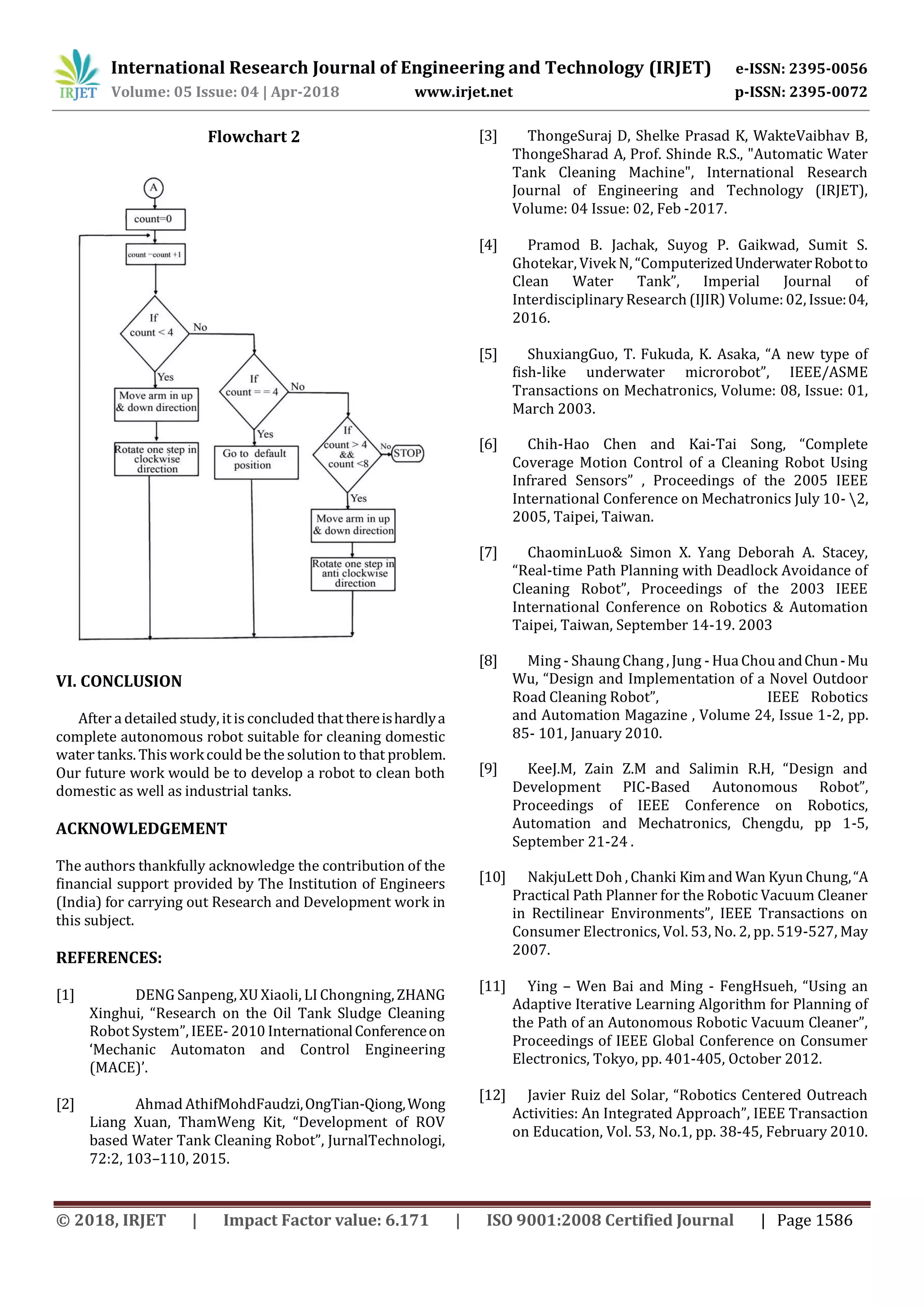 IRJET- Autonomous Operated Robot for Water Tank Cleaning | PDF