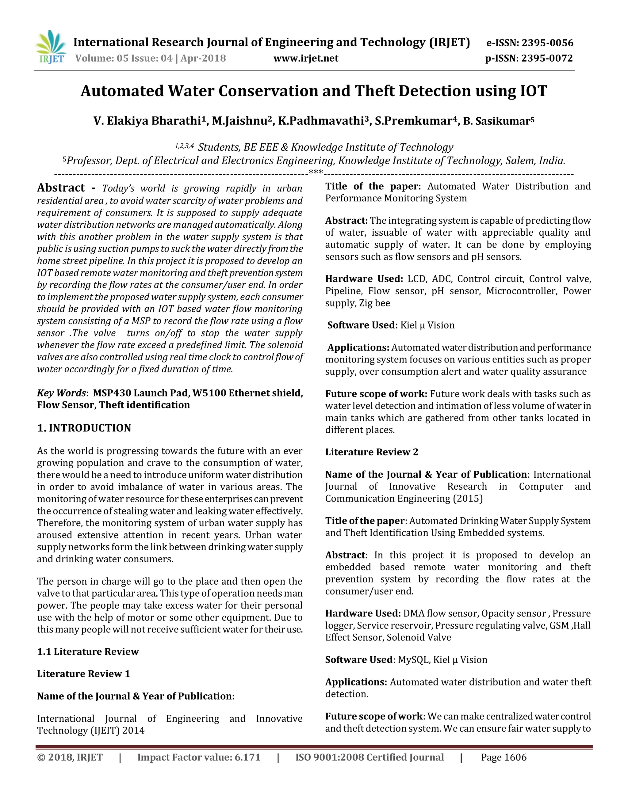 IRJET- Automated Water Conservation and Theft Detection using IOT | PDF