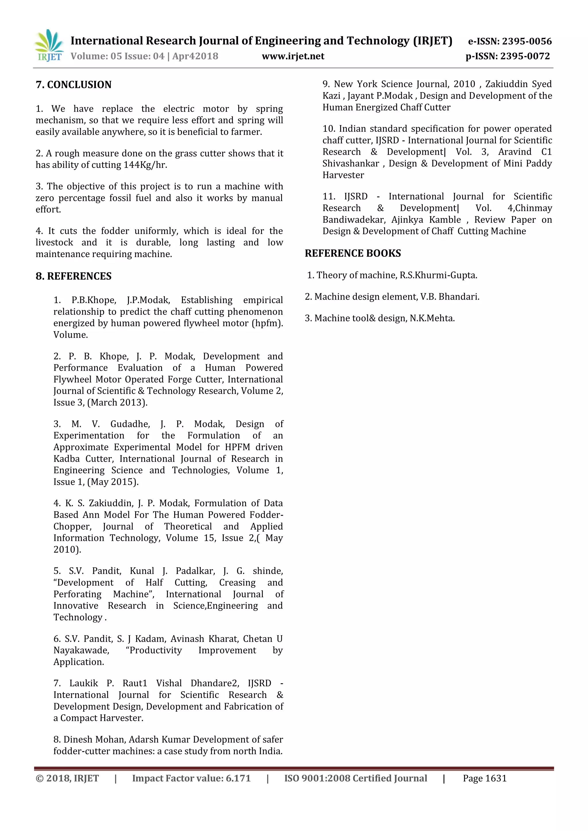 IRJET- Design and Modification of Chaff Cutting Machine | PDF