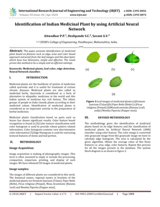 IRJET- Identification of Indian Medicinal Plant by using Artificial ...