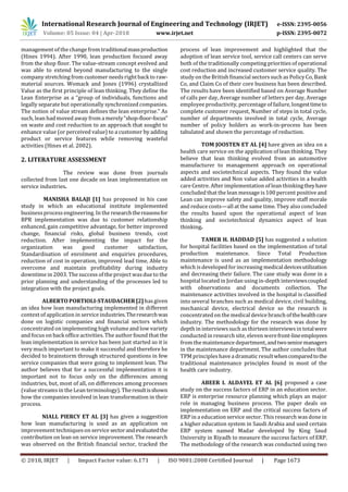 IRJET- A Literature Review on How Lean Manufacturing used as a Tool in Service Industry | PDF ...