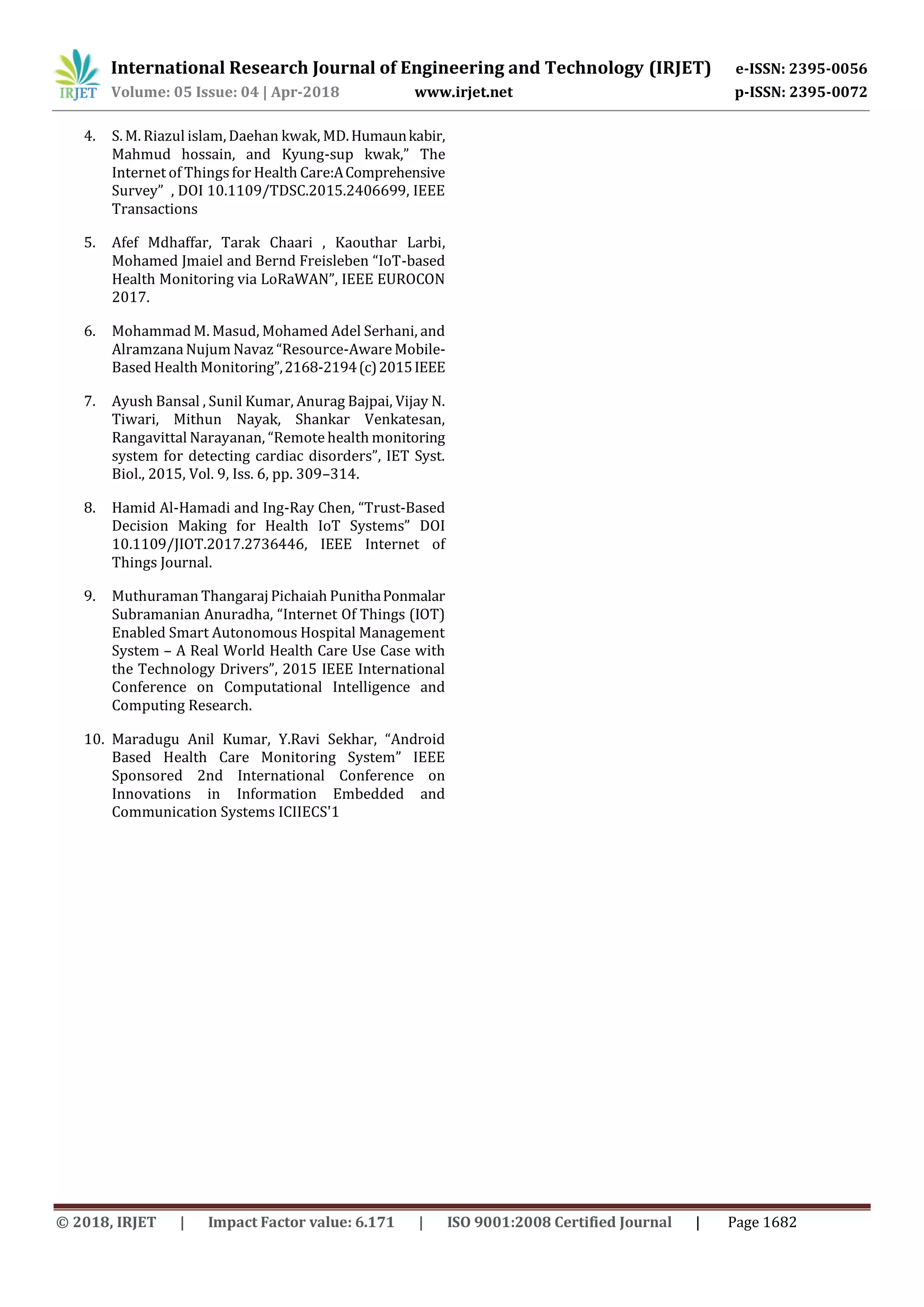 IRJET- Health Monitoring system using IoT | PDF