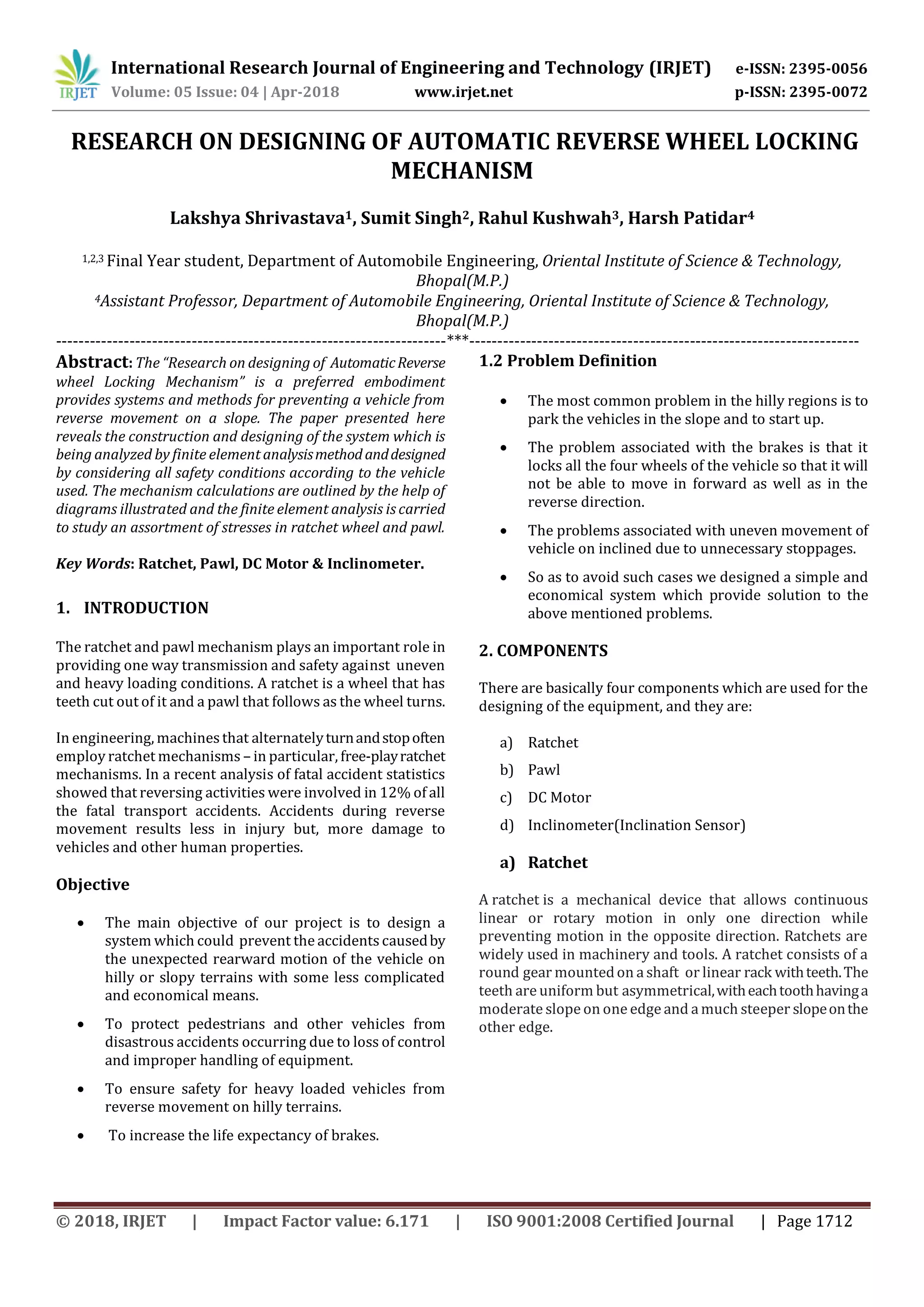IRJET- Research on Designing of Automatic Reverse Wheel Locking ...