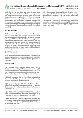 IRJET- Survey Paper: Image Reader for Blind Person | PDF