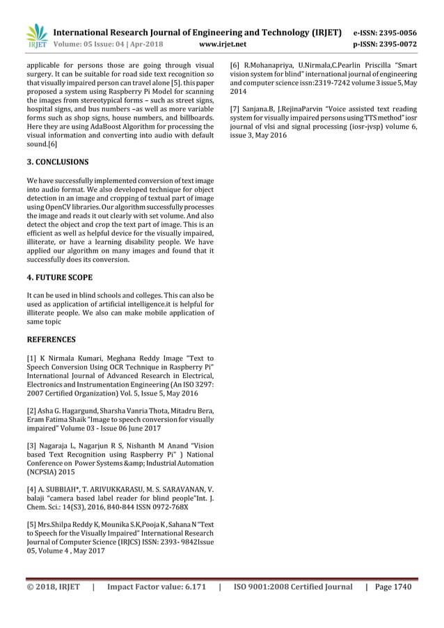 IRJET- Survey Paper: Image Reader for Blind Person | PDF | Digital ...