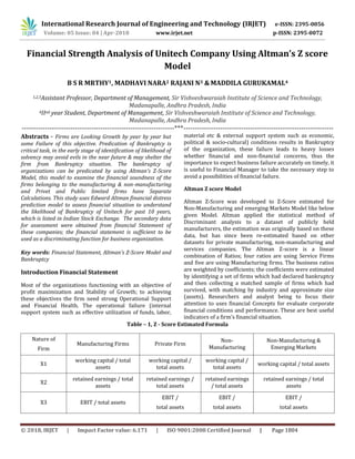 IRJET- Financial Strength Analysis of Unitech Company Using Altman’s Z ...