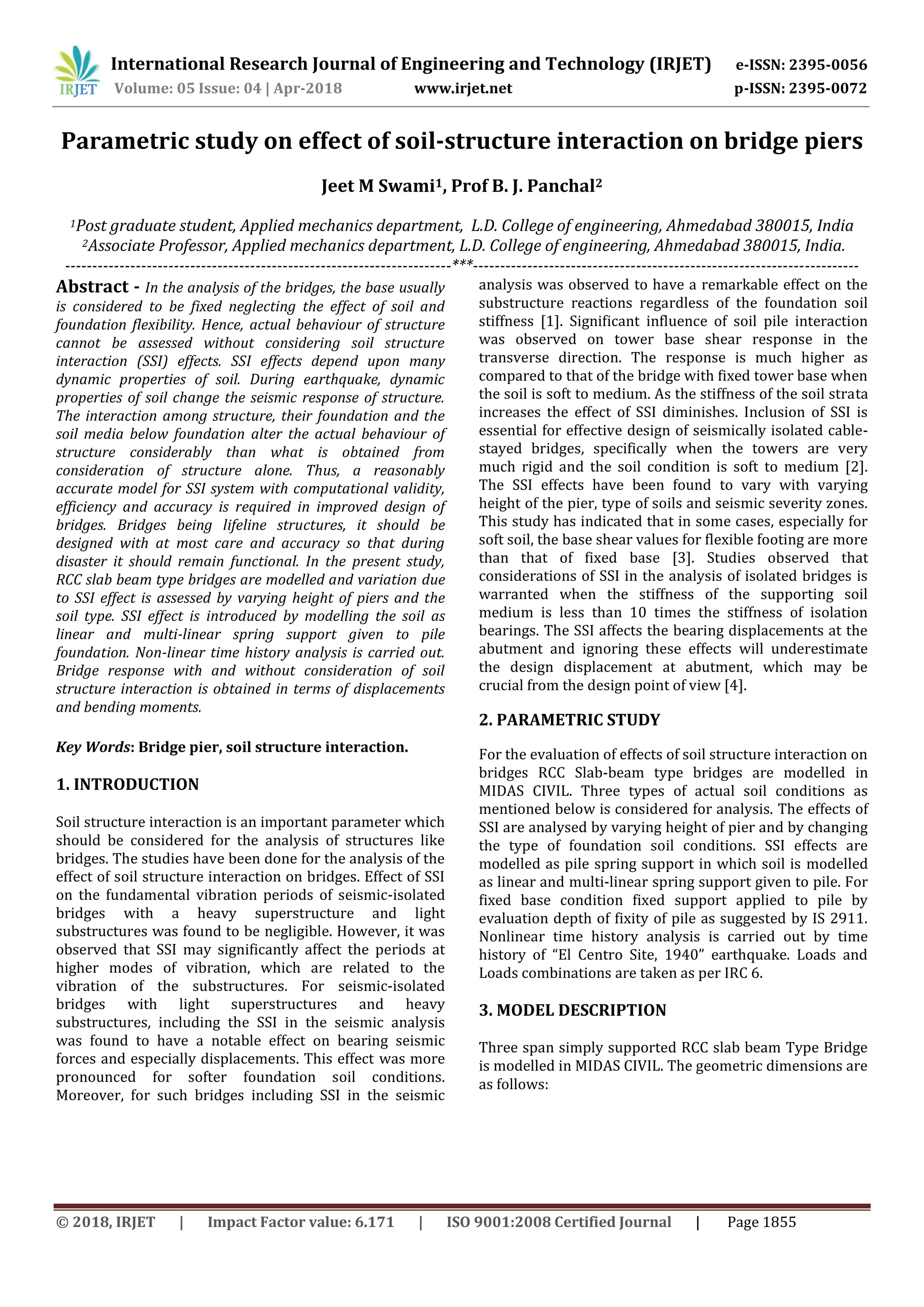 IRJET- Parametric Study on Effect of Soil-Structure Interaction on Bridge Piers | PDF