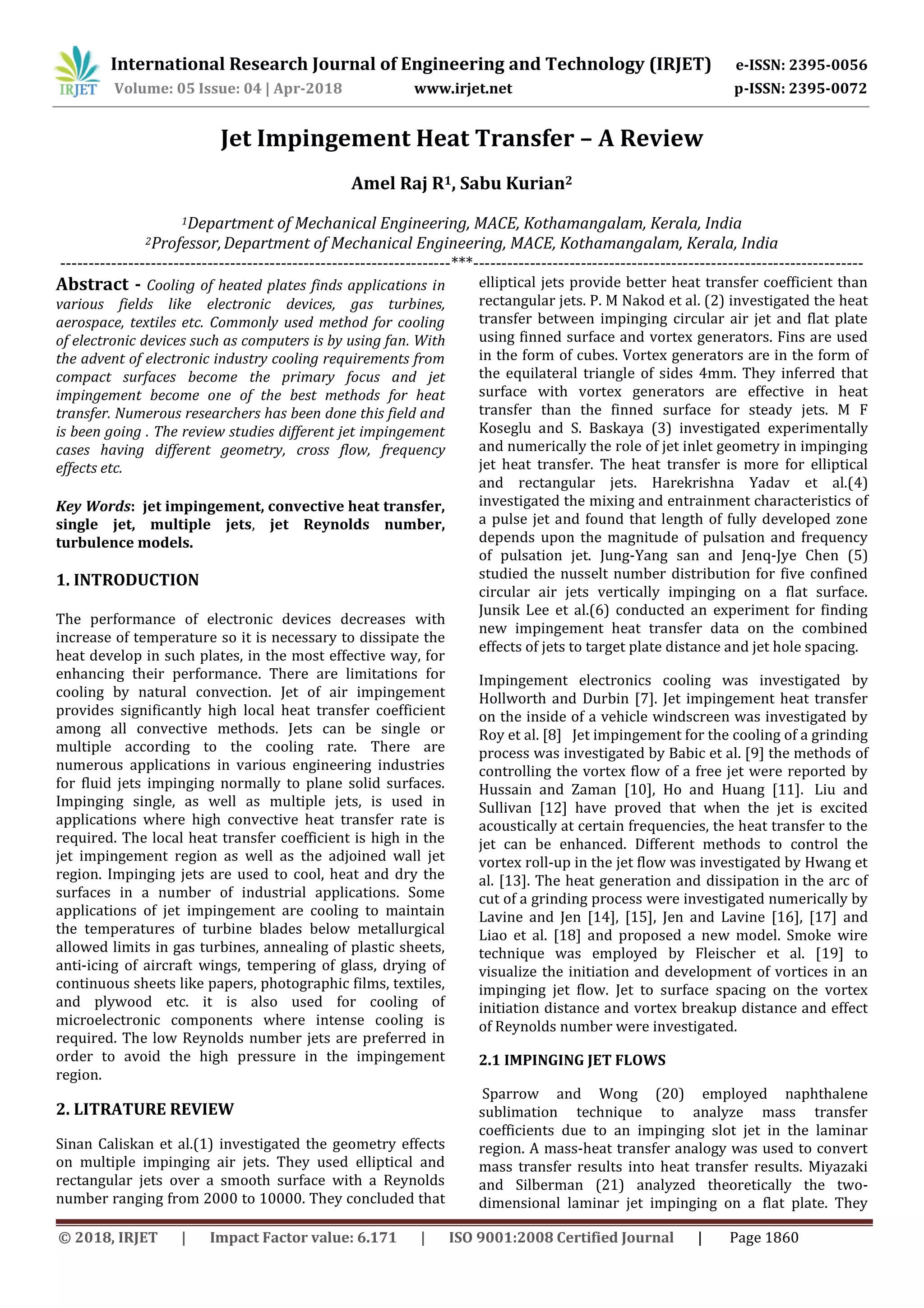 IRJET- Jet Impingement Heat Transfer – A Review | PDF IRJET- Jet Impingement Heat Transfer – A Review | PDF