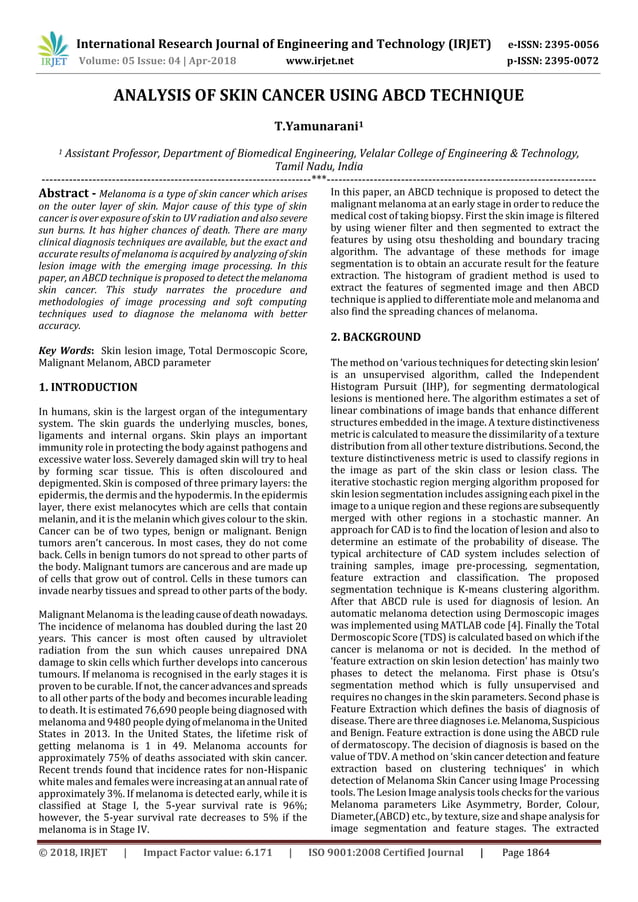 IRJET- Analysis of Skin Cancer using ABCD Technique | PDF