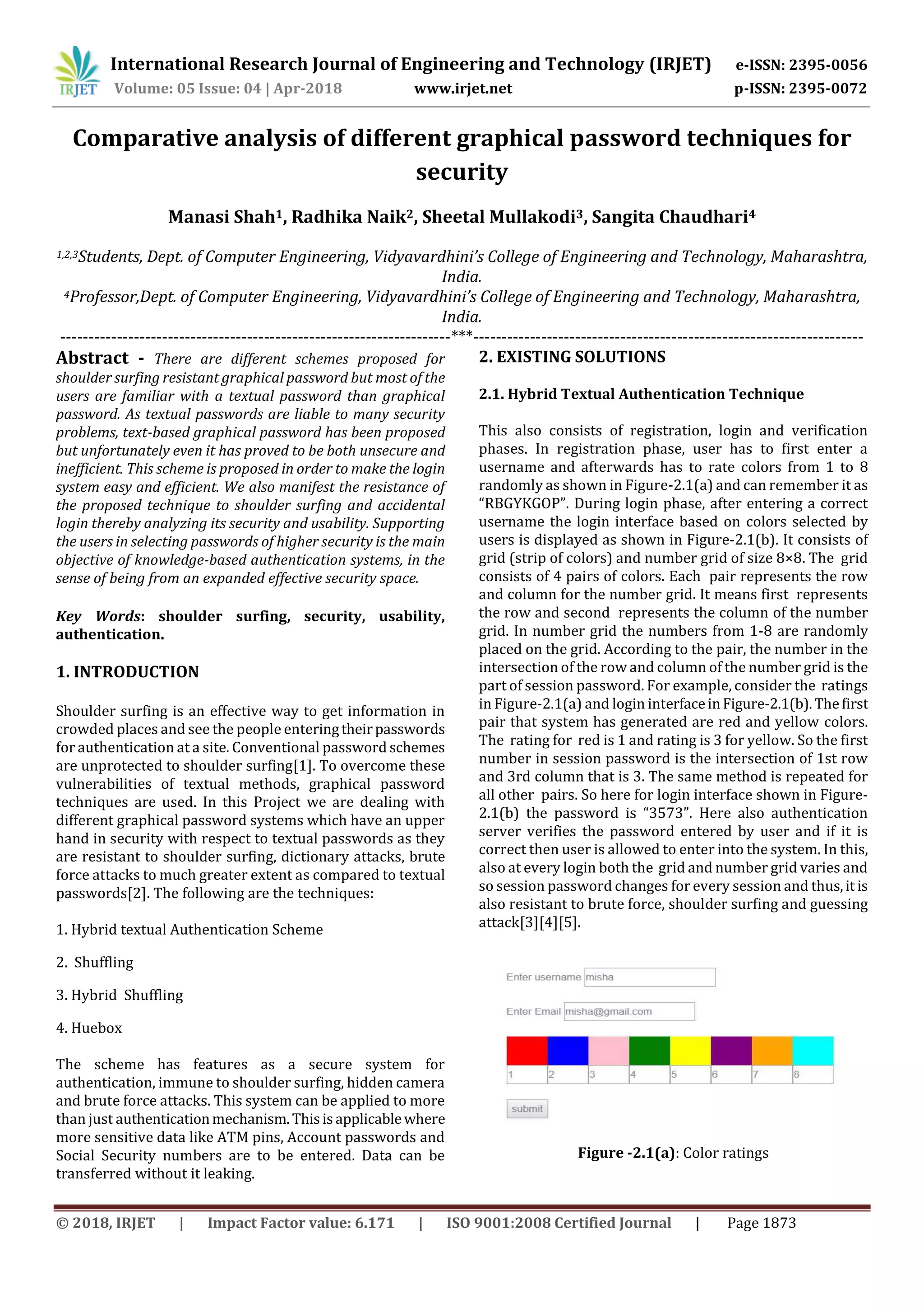 IRJET- Comparative Analysis of Different Graphical Password Techniques ...