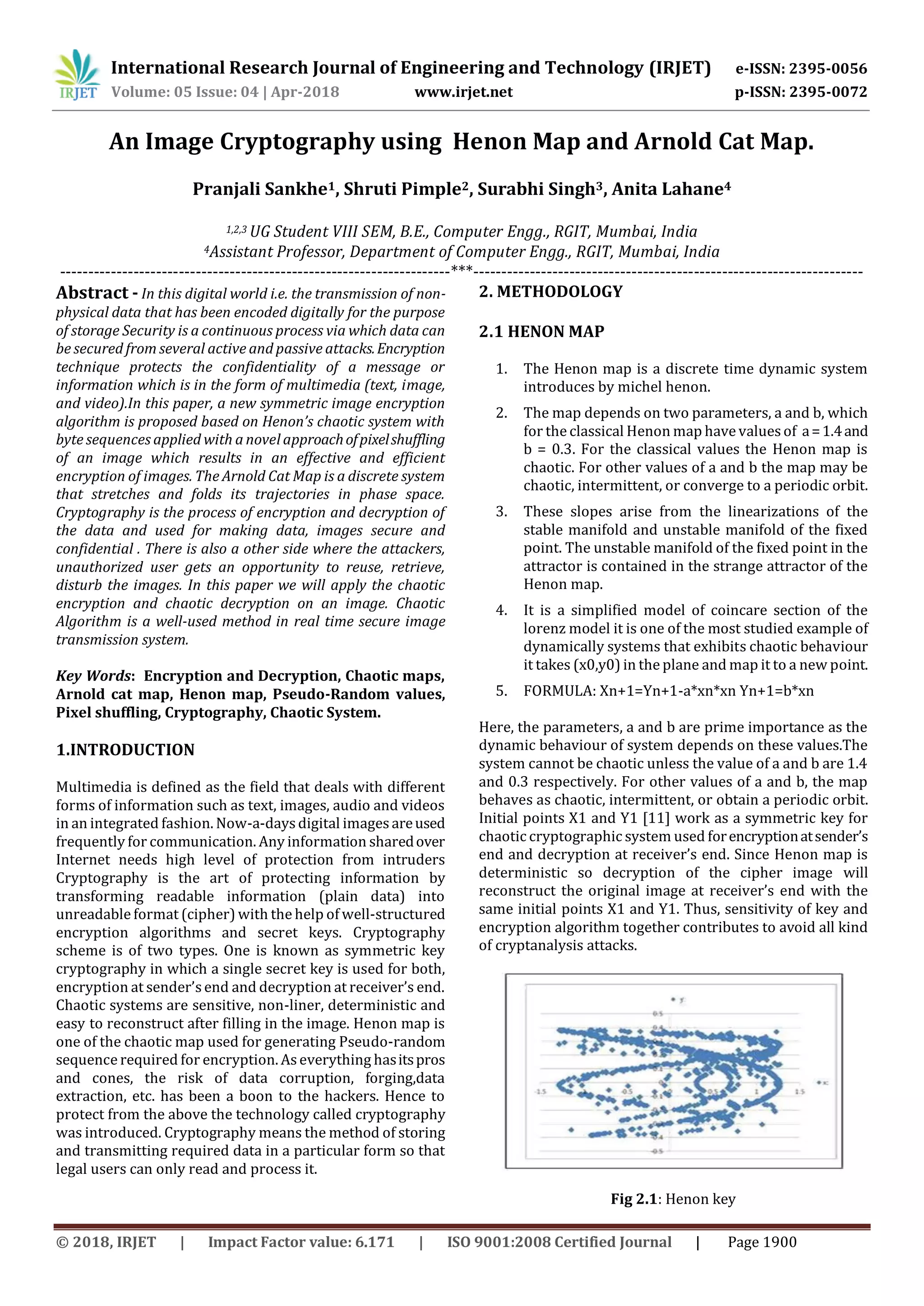 IRJET- An Image Cryptography using Henon Map and Arnold Cat Map | PDF