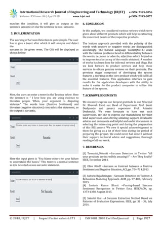 IRJET- A System for Determining Sarcasm in Tweets: Sarcasm Detector | PDF
