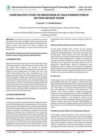 IRJET- Comparative Study on Behaviour of Cold-Formed Purlin Section ...