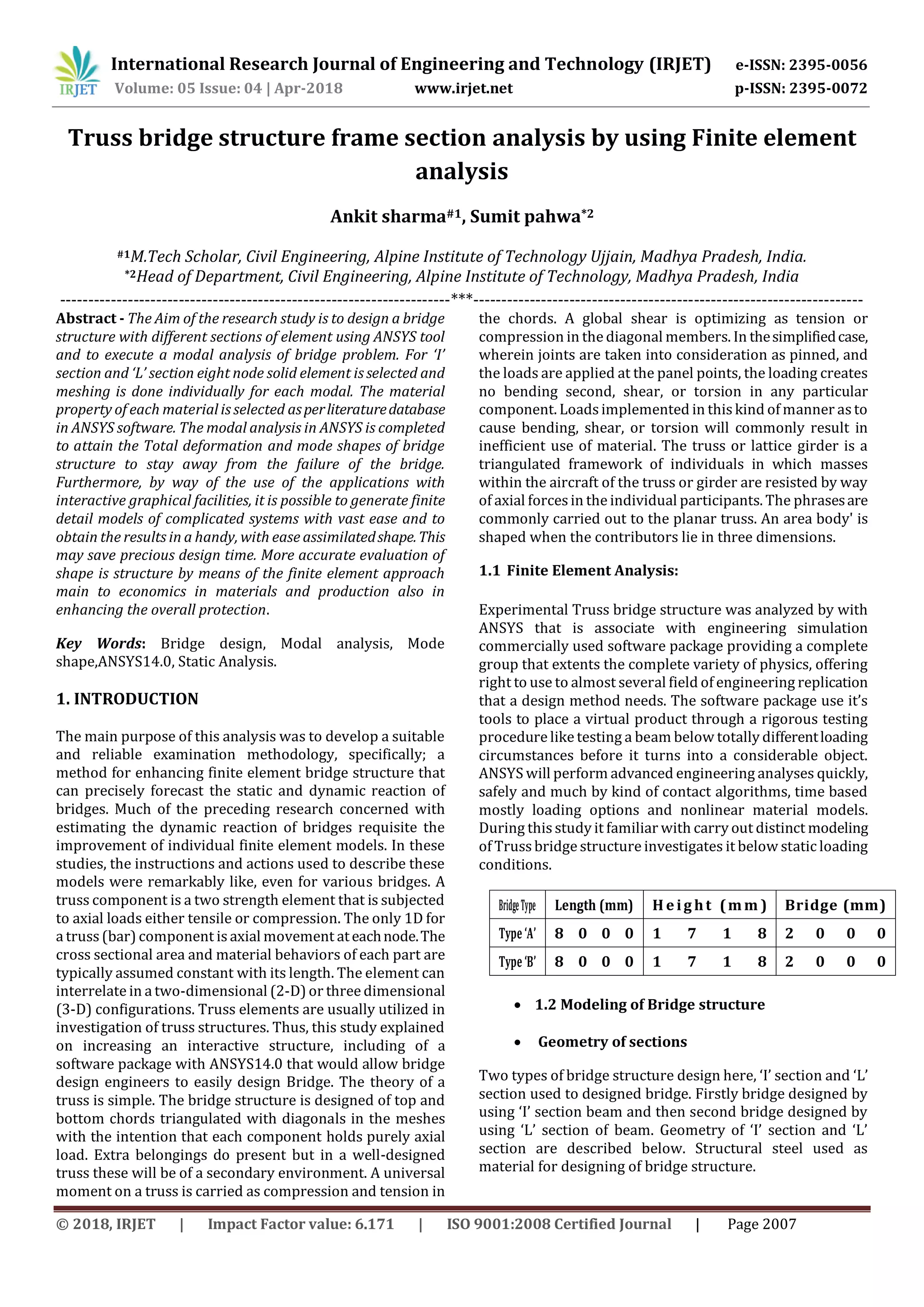 IRJET- Truss Bridge Structure Frame Section Analysis by Using Finite Element Analysis | PDF ...