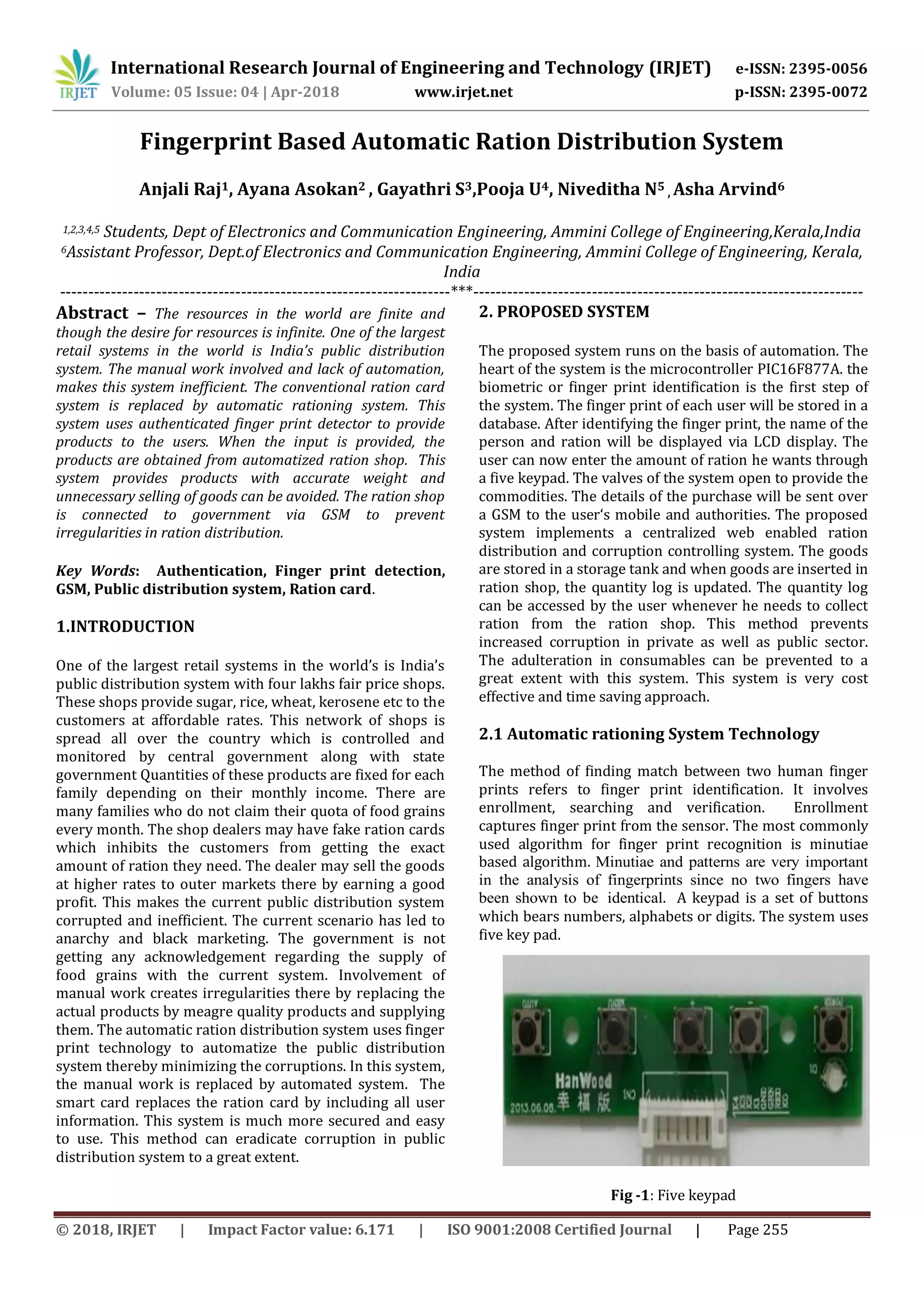 IRJET- Fingerprint Based Automatic Ration Distribution System | PDF