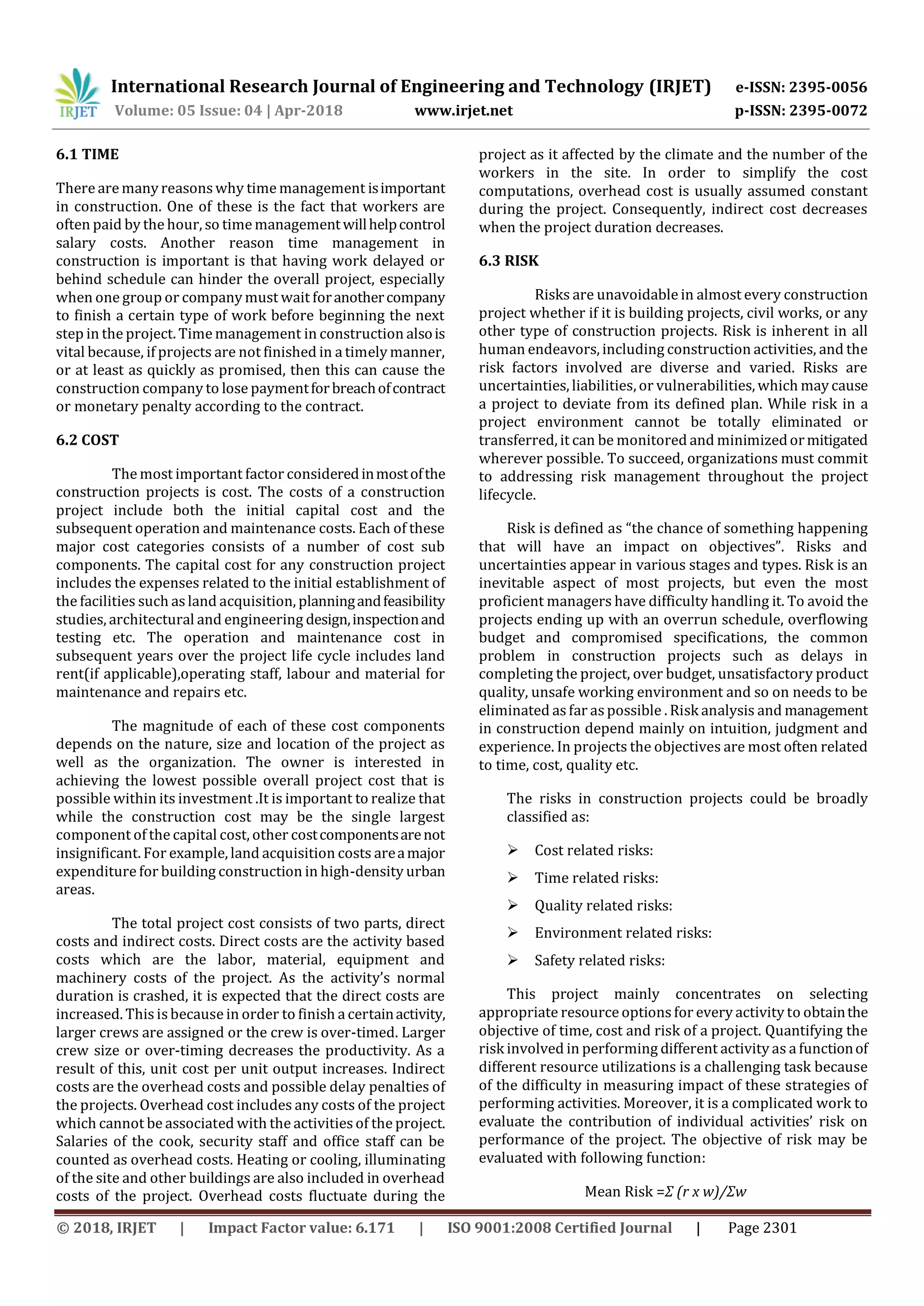 Time Cost Risk Optimization In Construction Work By Using Ant Colony Algorithm Pdf
