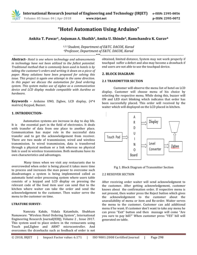 IRJET- Hotel Automation using Arduino | PDF