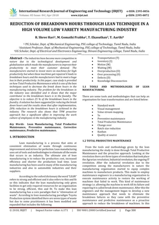 IRJET- Reduction of Breakdown Hours Through Lean Technique in a High Volume Low Variety ...